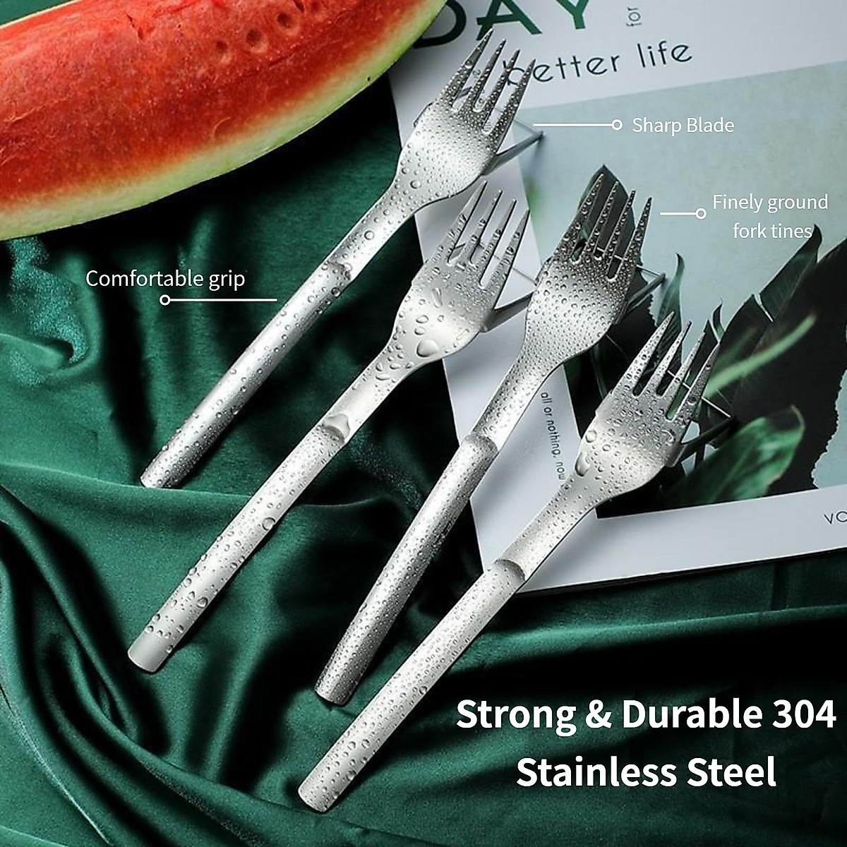 Watermelon Slicer Fork Stainless Steel Cutter - Kids Fascinated Melon Cuber Cutting Tool - Carving and Cutting Utility Knife for Home Fruit Party - Cool Kitchen Gadgets (A)