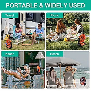 ERAVSOW Portable Camping Fan, USB Rechargeable Fan with Light & Hook, Battery Operated Powered Fan for Outdoor,Home,Office,Tent,Desk,Travel(Orange)