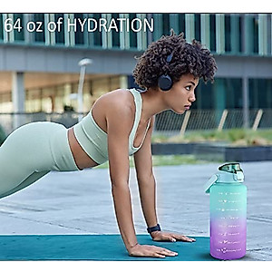 Mint Berry Half Gallon Water Bottle with Time Marker - 64 oz Water Bottle with Straw - Big Water Bottle - Large Water Bottle (Blue Purple Gradient)