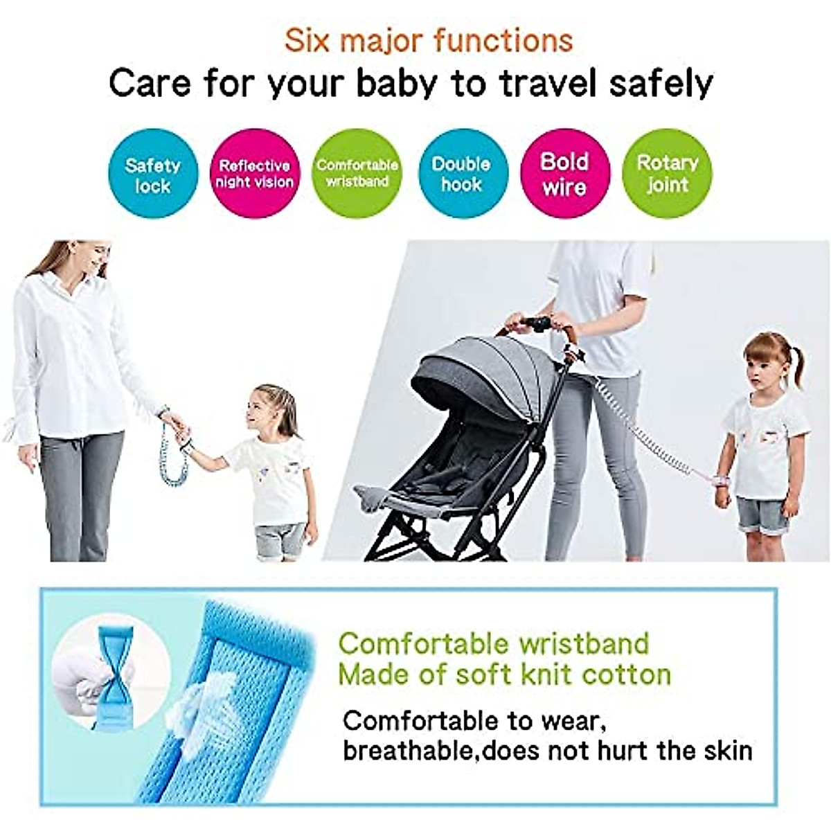 Anti Lost Wrist Link Safety Wrist Link for Toddlers, Reflective Child Walking Harness Rope Leash for Babies & Kids (Purple)