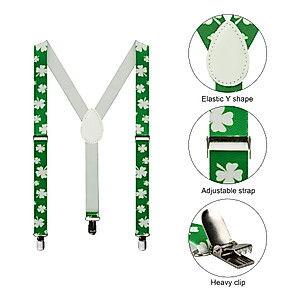 FGSS St. Patricks Day Shamrock Suspenders for Women Men - Adjustable Y-Back Braces Parade Party Accessories