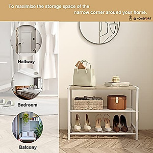 HOMEFORT 3-Tier Shoe Rack, Shoe Storage Shelf, Industrial Shoe Tower, Narrow Shoe Organizer for Closet Entryway, Small Shoe Rack Table with Durable Metal Shelves, White Oak