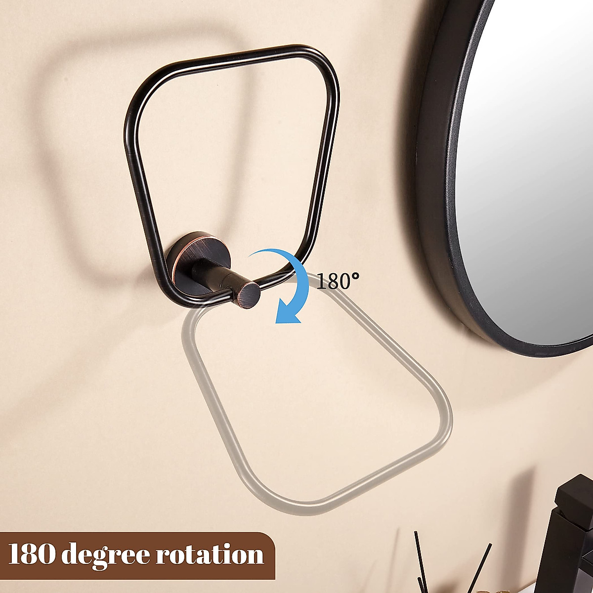 Bronze Hand Towel Holder, Bathroom Towel Ring Oil Rubbed, Bath Hand Towel Hangers Wall Mounted Farmhouse Rustic ORB Stainless Steel Trapezoid