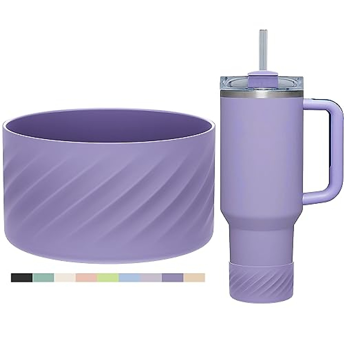 Affute Protective Silicone Boot for Stanley Quencher H2.0 40 oz & IceFlow Flip 20 oz 30 oz and hydroflask 12-24 oz, Anti-Slip Bottle Bottom Sleeve Cover (Lavender)