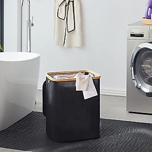 YOUDENOVA 66L Large Laundry Basket with Lid, Collapsible Dirty Clothes Hamper with Handle, Closet Storage Bin for Bedroom, Bathroom, Dorm (Black)