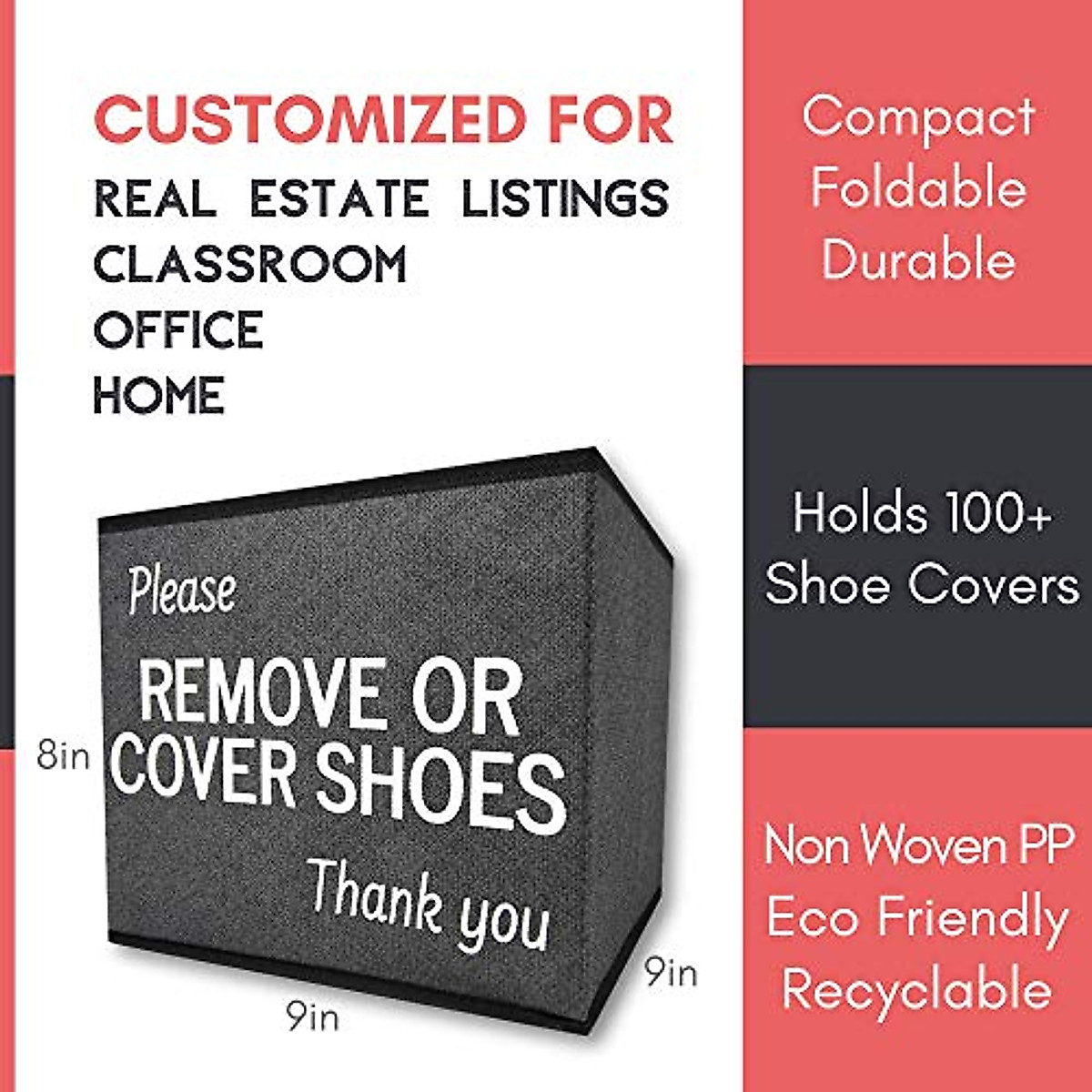 RE GOODS Shoe Covers Box | Disposable Shoe Bootie Holder For Realtor Listings and Open Houses | Please Cover or Remove Shoes Bin | Shoe Bootie Box