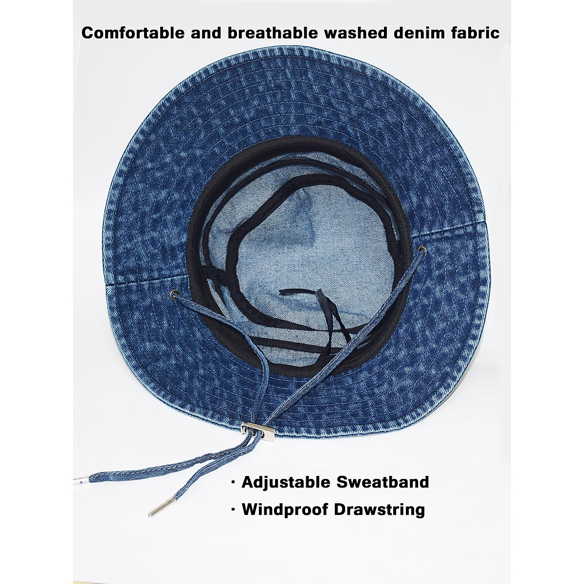 AICHUAN Bucket Hat for Women Men Wide Brim Sun Hat Packable Cotton Denim Summer Beach Travel Outdoor Fishing Cap Dark Blue