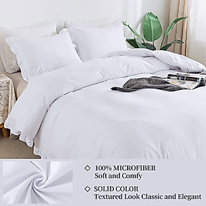 Andency White Ruffle Duvet Cover Full(79x90Inch), 3 Pieces Farmhouse Shabby Chic Ruffled Duvet Cover, Soft Microfiber Duvet Cover Set with Zipper Closure, Corner Ties