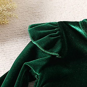 Toddler Baby Girls Vintage Ruffle Velvet Dress Fall Winter Kids Solid Long Sleeve Casual Princess A-Line Dress for Christmas Wedding Evening Gown Holiday Outfit Dark Green 4-5 Years