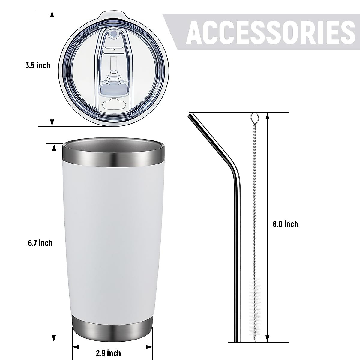 COMOOO 20oz White Tumbler Bulk with Straw Stainless Steel Insulated Coffee Tumbler Cups Double Wall Vacuum Travel Coffee Mug with Splash Proof Sliding Lid for Hot Cold Drinks (White, 4 Pack)