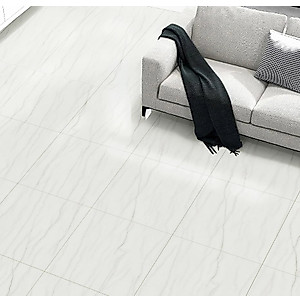Peel and Stick Floor Tile Vinyl Flooring Peel and Stick Flooring White Marble Self Adhesive Floor Tile for Bathroom and Bedroom Marble Look 12x12 Inch (12 PCS)