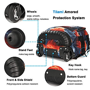 Tilami Rolling Backpack with Trolley Wheeled Design, Cute Cartoon Printed for Boys and Girls, Travel, School, Student Trip (19 Inch, Football)