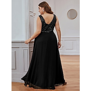 Ever-Pretty Plus Womens Plus Size Sequin V Neck Empire Waist High Low Bridesmaid Dresses Black US20