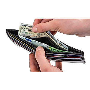 DiLoro Men's Slim Minimalist Bifold Genuine Full Grain Real Buffalo Leather with RFID Double Money Long Pocket and 8 cards (Dark Hunter Brown)