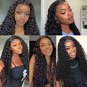 SNJON Water Wave 13x6 HD Transparent Lace Front Wigs Human Hair 180 Density Wet and Wavy Wigs for Women Curly Lace Front Wigs Pre Plucked with Baby Hair Natural Color (18 Inch)