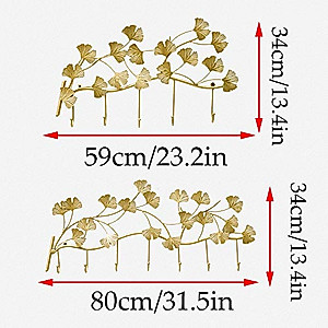 JWZQ Coat Hooks for Wall Mounted, 1x Iron Hook Coat Rack, Ginkgo Biloba Gold Coat Hooks, for Clothes, Hats, Robes, Purse, Towels, 5/7 Hook