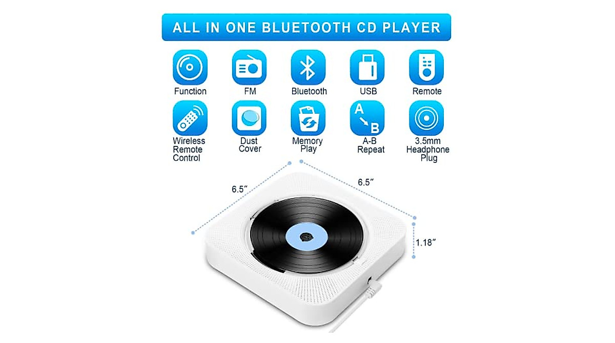 CD Player Portable with Bluetooth - Wall Mountable & Desktop Stand CD ...
