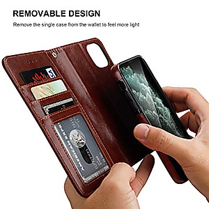 Bocasal iPhone 11 Wallet Case with Card Holder PU Leather Magnetic Detachable Kickstand Shockproof Wrist Strap Removable Flip Cover for iPhone 11 6.1 inch (Brown)