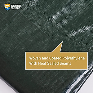 GUARD SHIELD Super Heavy Duty Green/Silver Poly Tarp Cover 10x12 Feet Waterproof 16mil Thick UV and Tear Resistant Tarpaulin with Grommets and Reinforced Edges