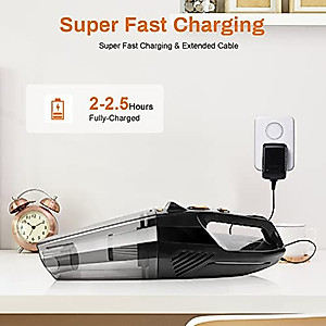 SAKKCA Car Vacuum Cleaner Cordless - Handheld Vacuum Rechargable, 9000pa High Suction, Led Light, Wet-Dry Use Portable Car Vacuum for Vehicle Home Office
