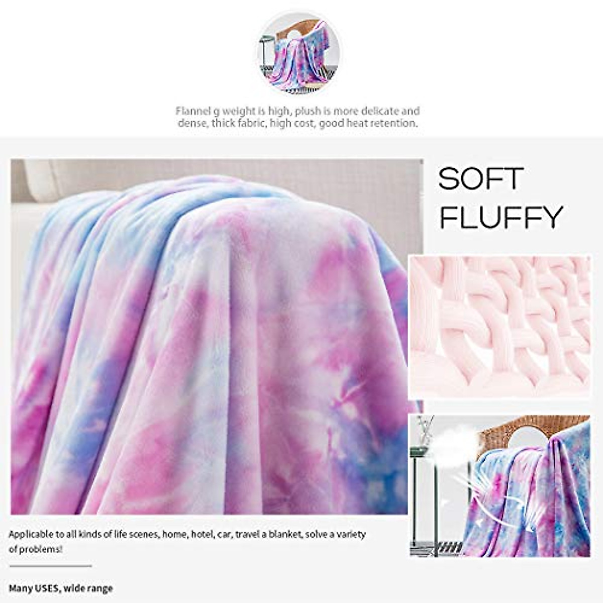COCOPLAY W Colorful Throw Blanket, Rainbow Throw Blanket Super Soft Fuzzy Light Weight Luxurious Cozy Warm Microfiber Blanket for Bed Couch Living Room (Purple Rainbow, Throw (50"x60"))