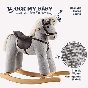 Rock My Baby Rocking Horse Gray, Ride on Pony with Realistic Sound, Wooden Rocking Toy, Rocking Animals, for Boy and Girl Age 2 Years and up (Gray Pony),CPC Certified