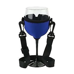 Beautyflier Assorted Colors Wine Glass Insulator / Drink Holder / Neoprene Sleeve with Adjustable Neck Strap For Conference Cocktail Reception (Blue)