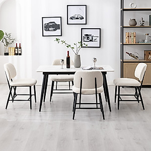 ONEVOG Mid Century Modern Dining Room Chairs, Sherpa Kitchen Chairs with Curved Back, Ivory White Chair, Upholstered Wide Seat, Comfortable Dinner Chairs Set of 2, Balck Metal Legs