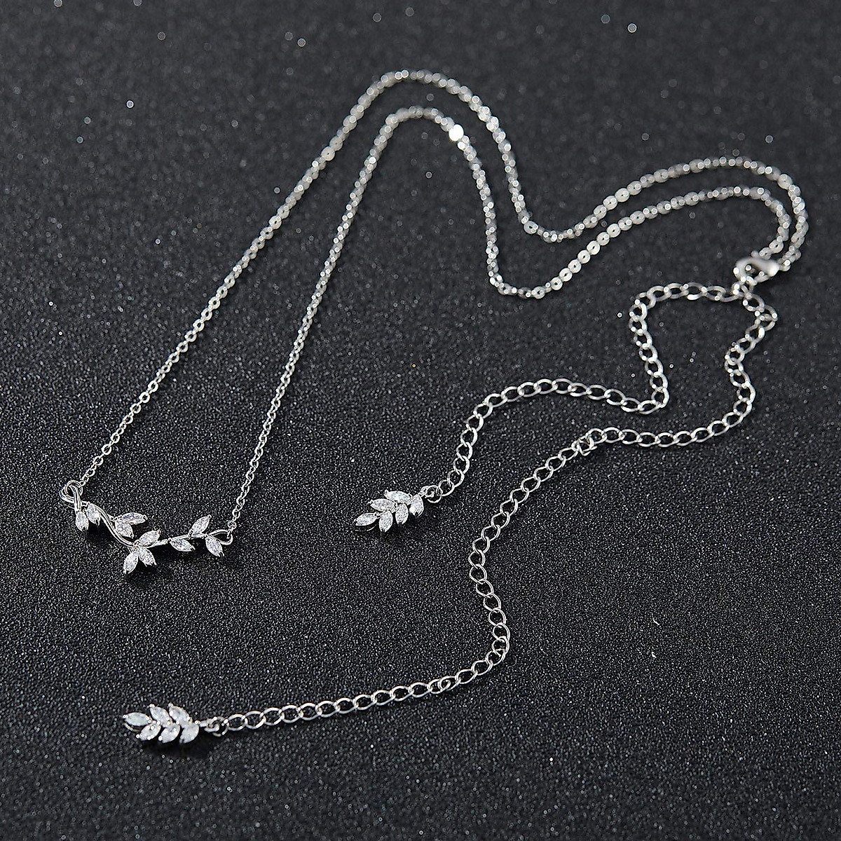 SWEETV Crystal Wedding Bridal Backdrop Necklace for Brides, Cubic Zirconia Dainty Vine Back Pendant Necklace for Women, Bridesmaid Gift