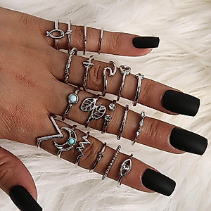 FUTIMELY 19PCS Boho Turquoise Knuckle Stacking Rings for Women Vintage Stackable Star Moon Wave Peak Sea Rhinestone Joint Midi Finger Rings Set (F:20Pcs)