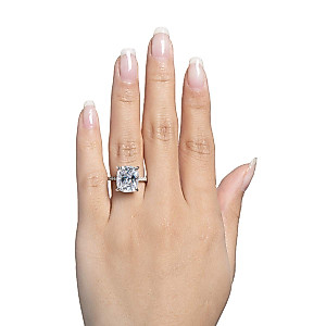 AINUOSHI 6 Carat Clear Cushion Cut CZ Cubic Zirconia Solitaire Wedding Engagement Ring 925 Sterling Silver