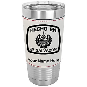 LaserGram 20oz Vacuum Insulated Tumbler Mug, Hecho En El Salvador, Personalized Engraving Included (Faux Leather, Baseball Style)
