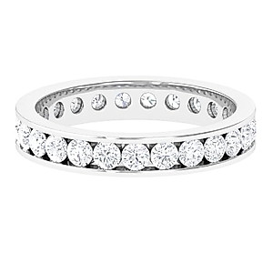 Rosec Jewels Certified Moissanite Full Eternity Ring for Women, 2.25 CT, D-VS1 Quality, Diamond Moissanite Wedding Band, 14K White Gold, Size:US 8.50