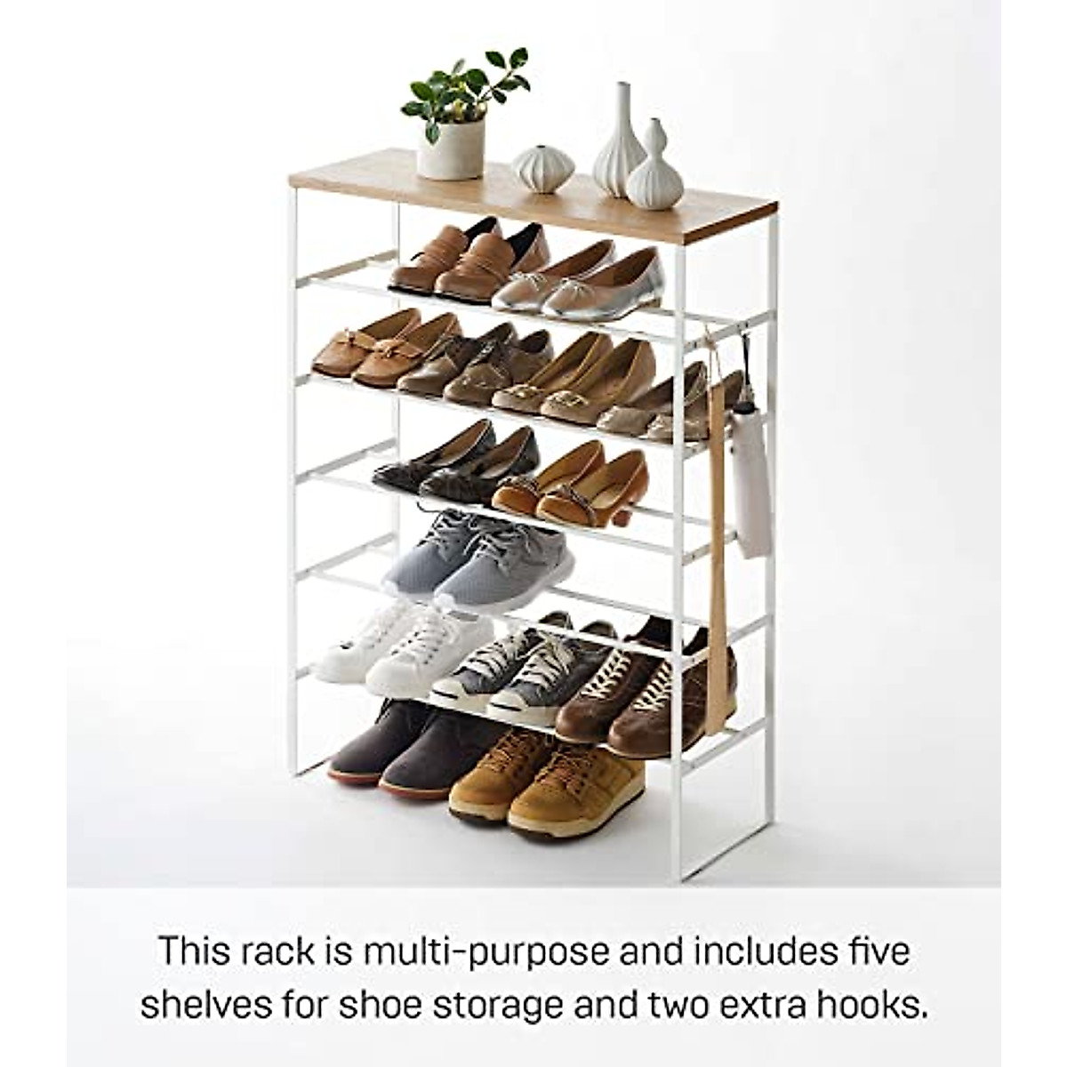 Yamazaki Home 6 Tier Wood Top Steel | Shoe Rack, One Size, White