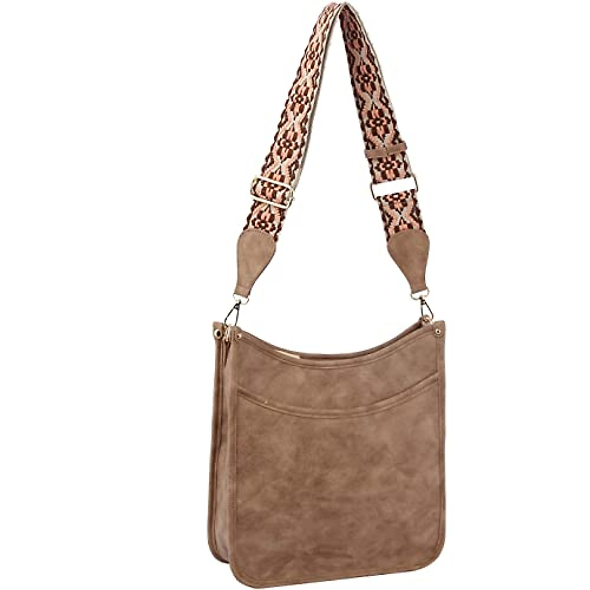 HR Womens Crossbody Shoulder Bag with Adjustable Guitar Strap (Black)