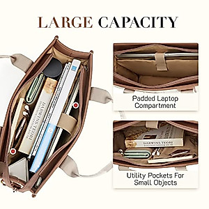 Missnine Tote Bag Canvas Laptop Bag 15.6 inch Briefcase for Women Large Capacity Handbag for Office, College, Travel (Beige+brown)
