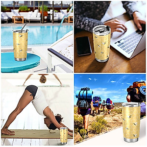 foixnub Bees on The Honey 20oz Tumbler Honeycombs Insulated Coffee Cup Wine Tumbler Stainless Steel Reusable Water Bottle Double Walled Travel Mug Thermal Cup for Hot Cold Drinks