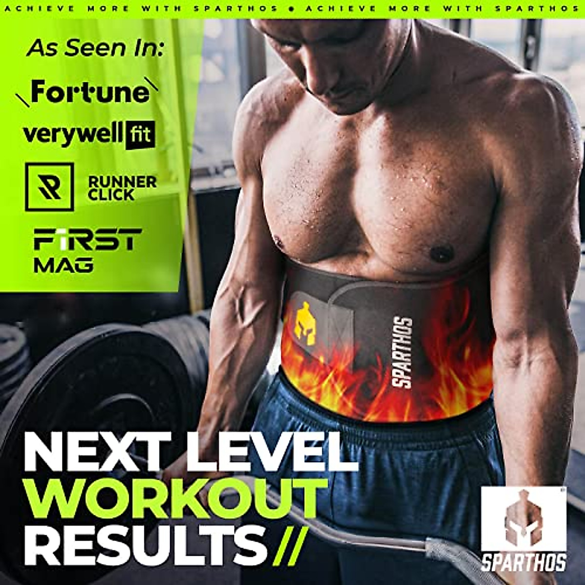 Sparthos Waist Trimmer Belt - Neoprene Waste Trainer Trainers Band for Workout, Sweat and Lose Stomach Fat - Sweet Burning Sauna Slimming Effect - Belly Tummy Weight Loss - for Men and Women (L)