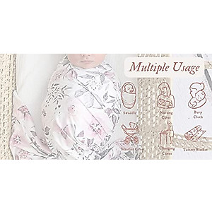 Terriboo Newborn Baby Girl Swaddle and Headband Set Floral Receiving Blanket (Pink)