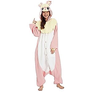 SAZAC Fluffy Rabbit Kigurumi Onesie Jumpsuit Halloween Costume (Pink)