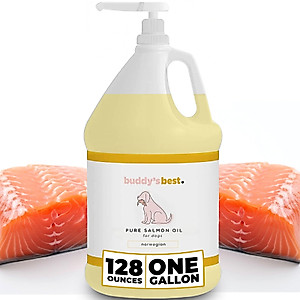 Buddy's Best Salmon Oil for Dogs 1 Gallon (128 Oz) Pump Bottle 100% Pure Norwegian Virtually Odorless Fish Oil