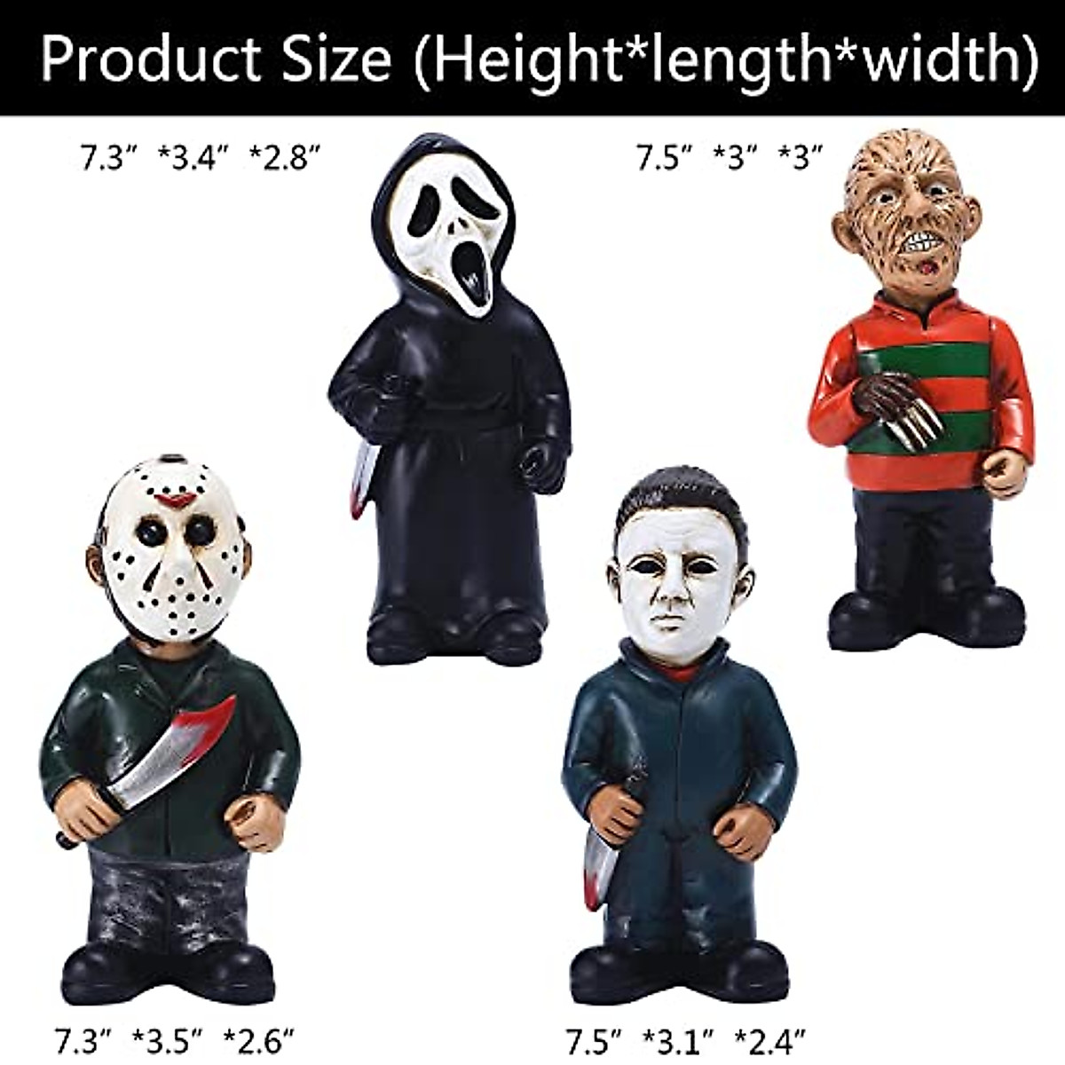Horror Movie Garden Gnomes Decoration Outdoor Statue Nightmare Jason Michael Myers Figurines Lawn Halloween Decor (4PCS)