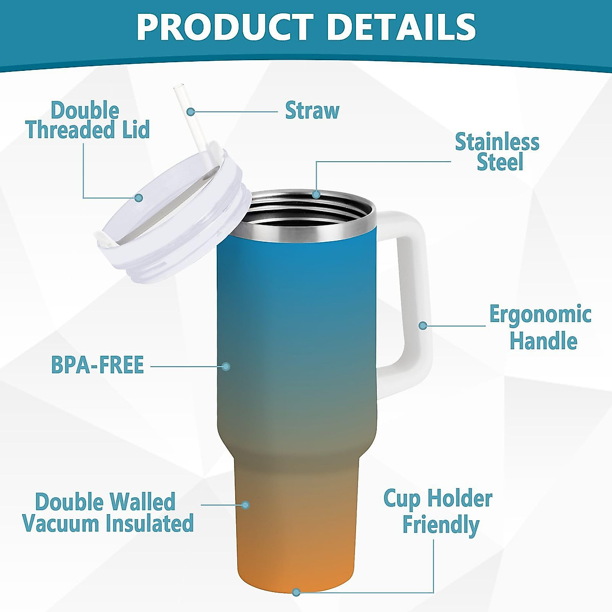 MCHIVER Blue Orange Gradient 30 oz Tumbler with Handle and Straw Stainless Steel Vacuum Water Bottle Leak-proof Travel Coffee Mug Thermos Water Bottle for Office Car Home
