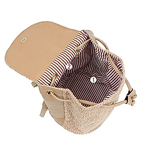 Hoce Women Girls Mini Lamb Wool Backpack PU Leather Drawstring Backpack Solid Color Casual Travel Mini Daypack with Tassel