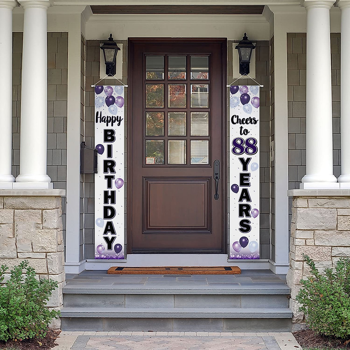 LASKYER Happy 88th Birthday Purple Door Banner - Cheers to 88 Years Old Birthday Front Door Porch Sign Backdrop,88th Birthday Party Decorations.