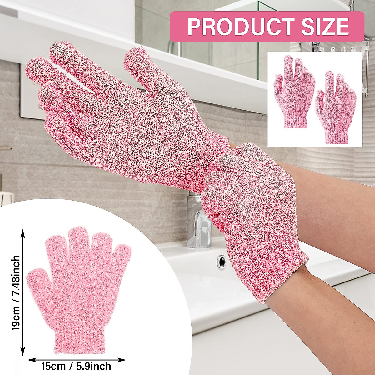 Sibba 1 Pair Bath Gloves for Shower Natural Loofah Exfoliating Wash Gloves for Body and Face, Dead Skin Remover, Double Sided Microfibre Shower Body Gloves for Adults and Kids