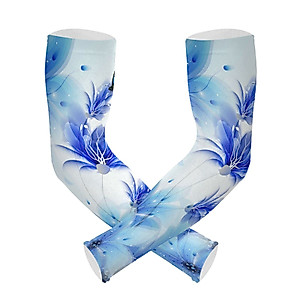 Dussdil Blue Lilies Butterflies Gardening Arm Sleeves Floral Leaves Farm UV Sun Protection Cooling Arm Sleeves for Garden Farm Women Men with Thumb Hole