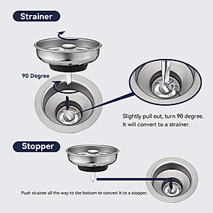 ADKADI 2 Pack Kitchen Sink Strainer and Stopper Combo - Stainless Steel Basket with Plastic Knob and Rubber Stopper Bottom, Fits Standard 3-1/2 Inch Drains