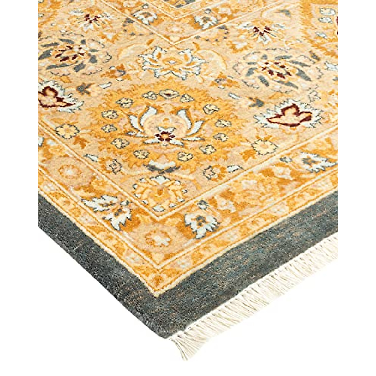 One of a Kind Hand Knotted Hand Made Wool Traditional Oriental Mogul Gray 8 X 10 Area Rug