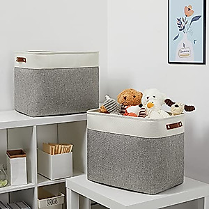 DULLEMELO Storage Baskets Large 17"x12"x15" Rectangular Storage Bins Baskets for Organizing [2 Pack] Fabric Collapsible Storage Organizer for Home,Office,Closet,Clothes,Toys (White&Grey)